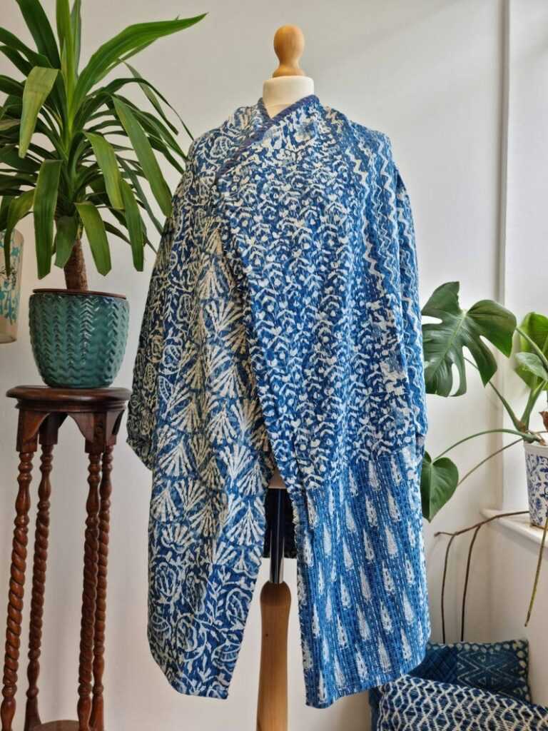Indigo Reversible Kantha Blue Indigo Multi Patch Print Unisex – Fair ...